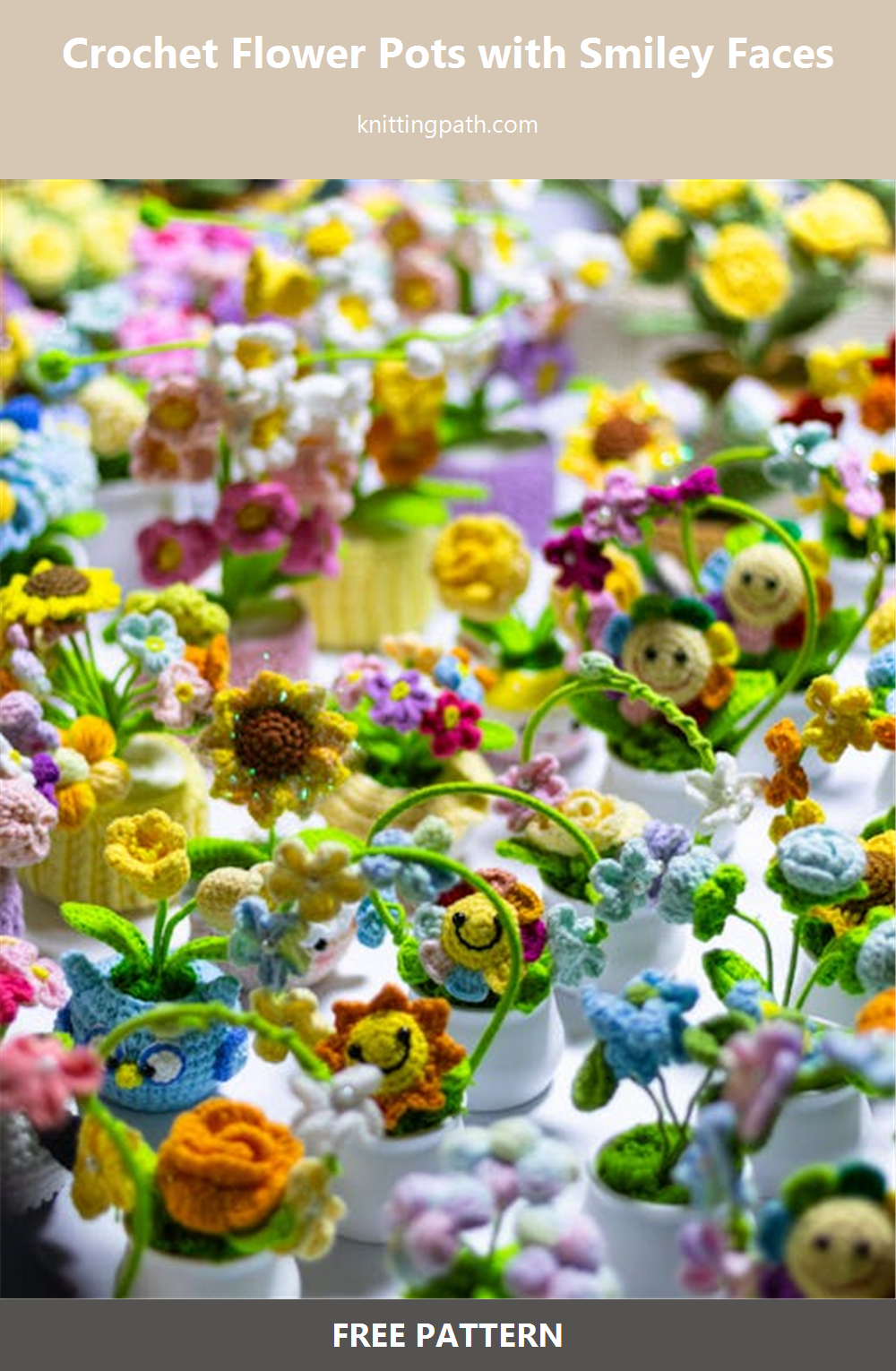 Crochet Flower Pots with Smiley Faces